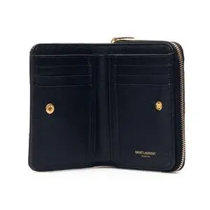 Saint Laurent Grain De Poudre Leather Cassandre Wallet - Black