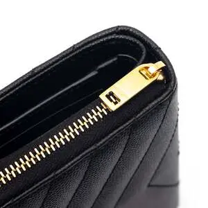 Saint Laurent Grain De Poudre Leather Cassandre Wallet - Black