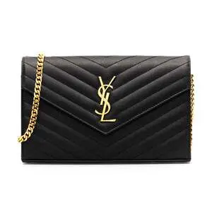 Saint Laurent 'cassandre' Leather Wallet On Chain Black