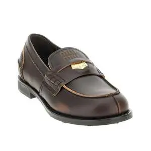 Miu Miu Vintage Effect Leather Penny Loafers - Brown