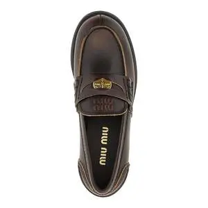 Miu Miu Vintage Effect Leather Penny Loafers - Brown