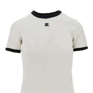 COURREGES Short Sleeve Cotton T-shirt With Contrasting Trims