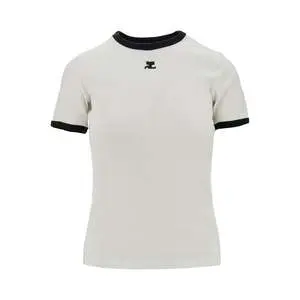 COURREGES COURREGES Short Sleeve Cotton T-Shirt With Contrasting Trims White