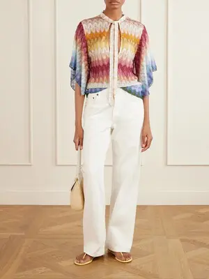 Missoni Tie-detailed Striped Crochet-knit Blouse - Blue