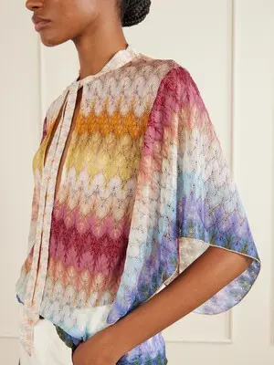 Missoni Tie-detailed Striped Crochet-knit Blouse - Blue