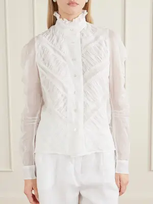 Thierry Colson Ruffled Cotton-voile Blouse