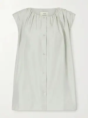 Loulou De Saison Anca' Gathered Cotton And Silk-blend Blouse - Green