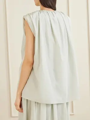 Loulou De Saison Anca' Gathered Cotton And Silk-blend Blouse - Green