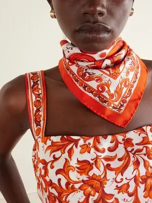 Dolce & Gabbana Printed Silk-twill Foulard - Orange