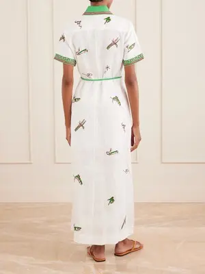 ALEMAIS Wanda Belted Embroidered Linen Midi Shirt Dress