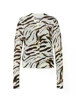 GANNI Embroidered Tiger Print Cardigan