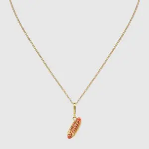 Gucci Hotdog Pendant Chain Necklace With Crystals - Gold-toned Metal