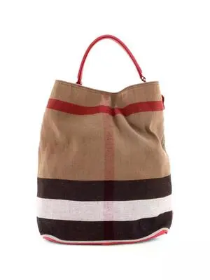 Burberry Ashby House Check Canvas Medium Bucket Bag - Red
