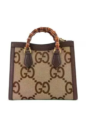 Gucci Diana Jumbo Gg Canvas Small Tote Bag With Bamboo Handles - Brown