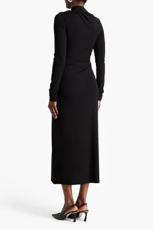 TOTEME Draped Stretch-jersey Midi Dress - Black