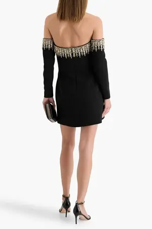 Jenny Packham Embellished Off-the-shoulder Crepe Mini Dress