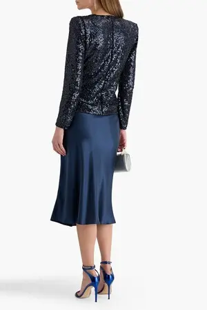 Jenny Packham Draped Sequin Embellished Tulle Top - Midnight Blue