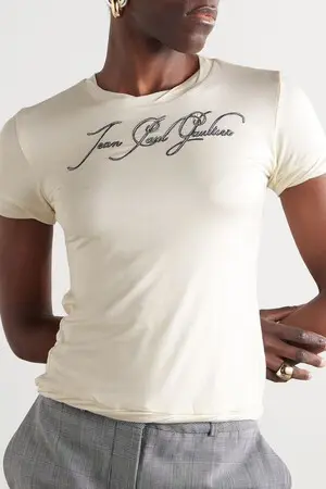 JEAN PAUL GAULTIER Embroidered Printed Lyocell-blend Jersey T-shirt