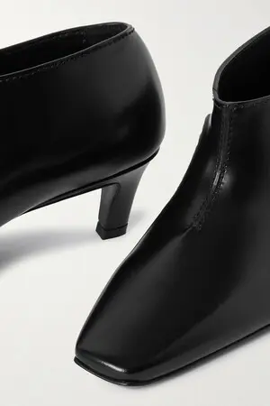 TOTEME Wide Shaft Glossed Leather Ankle Boots - Black