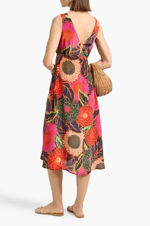 Farm Rio Floral Print Satin Midi Dress
