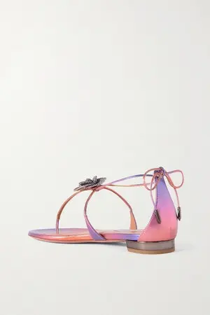 AQUAZZURA Orchid Crystal-embellished Metallic Leather Sandals