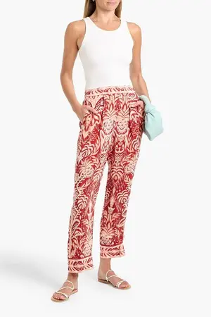 Farm Rio Pleated Printed Satin-crepe Straight-leg Pants