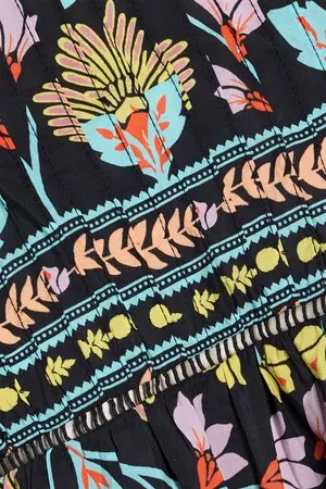 Farm Rio Pintucked Floral-print Cotton-blend Voile Blouse