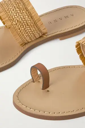 AMANU Woven Raffia And Leather Sandals