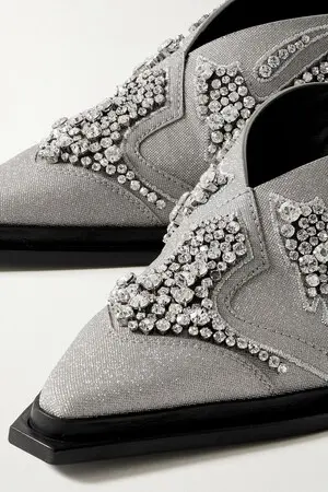 JIMMY CHOO Cece Ii 60 Embroidered Crystal-embellished Metallic Canvas Mules