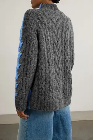 Stella McCartney Oversized Two-tone Cable Knit Alpaca-blend Turtleneck Sweater