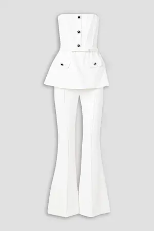 SELF-PORTRAIT Strapless Belted Embellished Stretch-crepe Jumpsuit - White