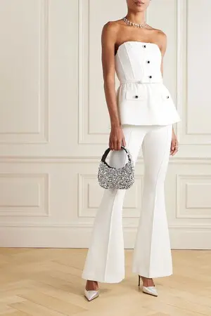 SELF-PORTRAIT Strapless Belted Embellished Stretch-crepe Jumpsuit