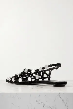 Attico Grid Studded Suede Slingback Point-toe Flats - Black