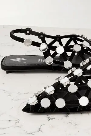 Attico Grid Studded Suede Slingback Point-toe Flats - Black