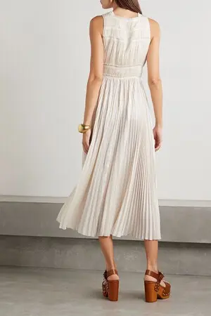 Ulla Johnson Elle Paneled Plissé Satin Midi Dress