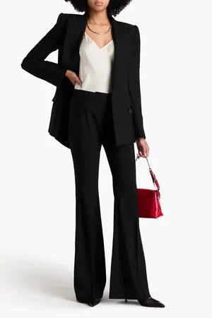Alexander McQueen Wool Crepe Flared Pants With Silk-satin Trims