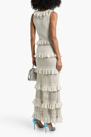Zimmermann Metallic Pointelle-knit Ruffled Maxi Dress