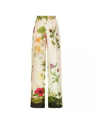 Oscar De La Renta Mixed Floral Wide Leg Pants - Neutrals