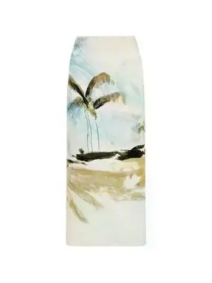 Oscar De La Renta Dominican Landscape Pencil Skirt