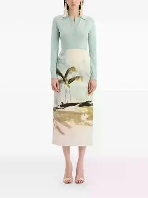 Oscar De La Renta Dominican Landscape Pencil Skirt