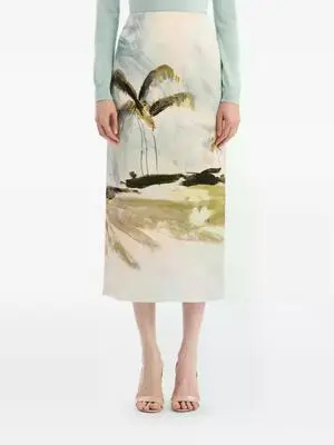 Oscar De La Renta Dominican Landscape Pencil Skirt