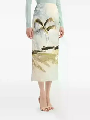Oscar De La Renta Dominican Landscape Pencil Skirt