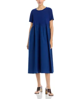 Eileen Fisher Short Sleeve Gathered Midi Dress - Deep Dive