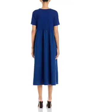 Eileen Fisher Short Sleeve Gathered Midi Dress - Deep Dive
