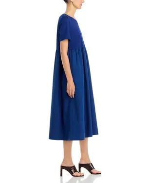 Eileen Fisher Short Sleeve Gathered Midi Dress - Deep Dive