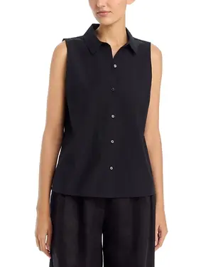 Eileen Fisher Sleeveless Cotton Shirt - Black