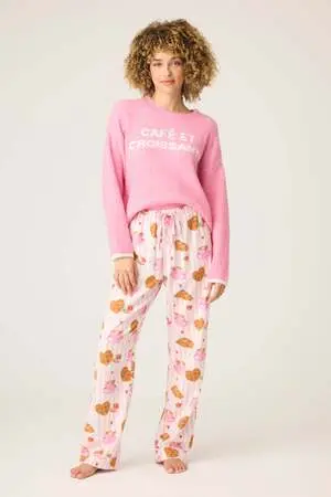 PJ Salvage Cotton Brunch Club Print Flannel Pants