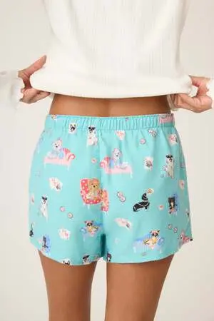 PJ Salvage Cotton Dog Print Flannel Shorts