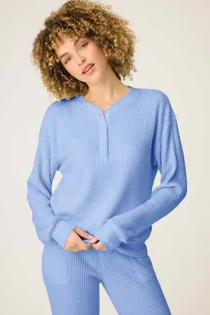 PJ Salvage Morning Waffles Thermal Knit Henley - Peri