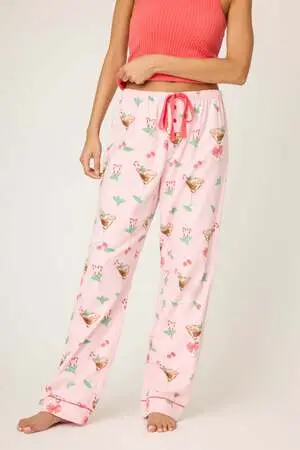 PJ Salvage Martini Print Cotton Flannel Pajama Pants - Ballet Pink